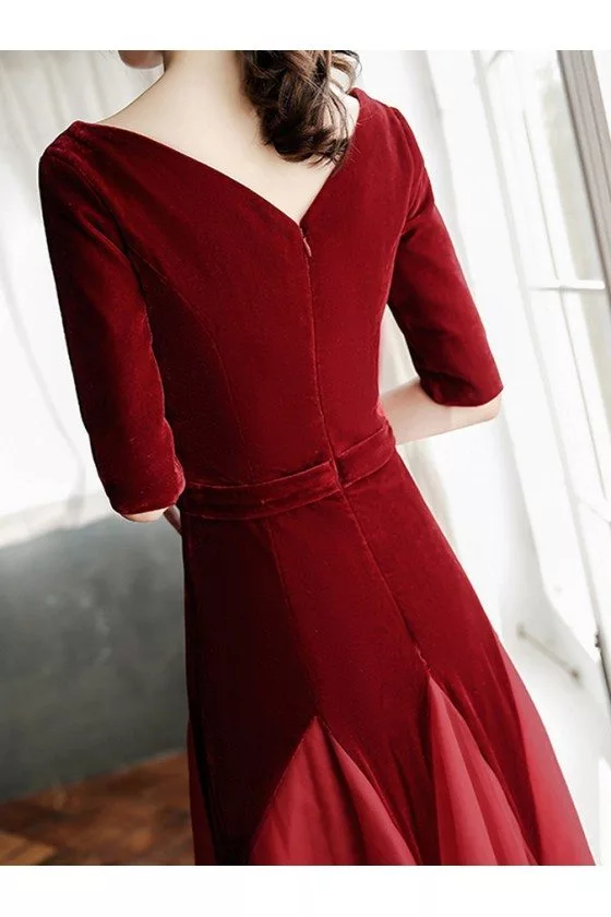 Velvet With Long Tulle Modest Party Dress With Half Sleeves - $113.9832 ...