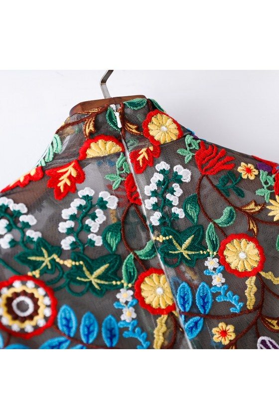 Unique Exotic Tea Length Party Dress Colorful Pattern With Collar ...