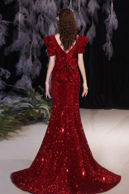 Formal Red Sequins Mermaid Vneck Prom Dress with Train - $155.988 # ...