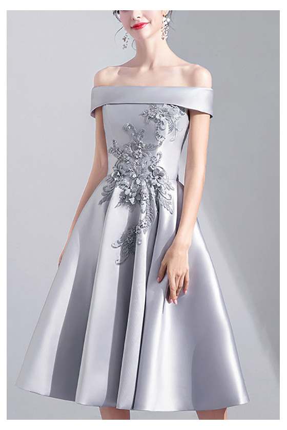 Off Shoulder Silver Knee Length Homecoming Dress With Appliques - $65. ...