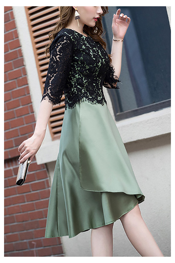 Black Lace Half Sleeve Hoco Dress Modest - $65.4768 #S1701 - SheProm.com
