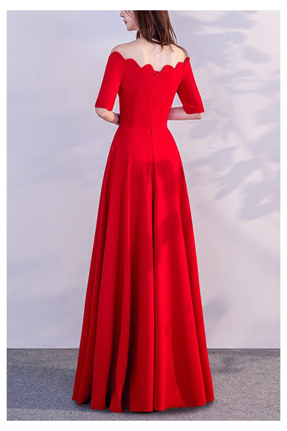 Long Red Simple Party Dress Elegant With Half Sleeves - $75.4776 #S1752 ...