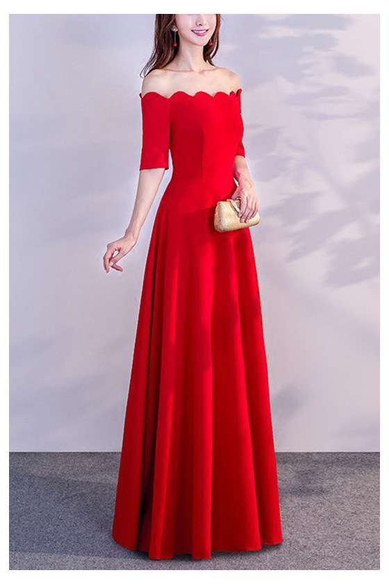 Long Red Simple Party Dress Elegant With Half Sleeves - $75.4776 #S1752 ...