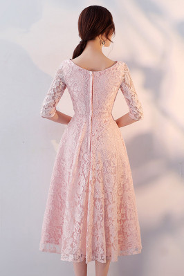 Pink Lace Aline Semi Formal Dress Beaded With Half Sleeves - $65.4768 # ...