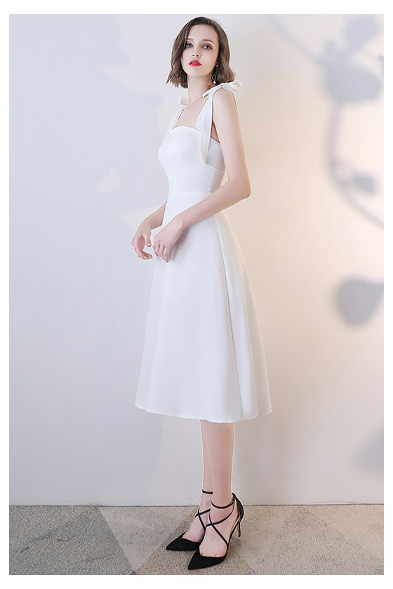 Simple White Aline Graduation Hoco Dress Tea Length With Straps - $53. ...