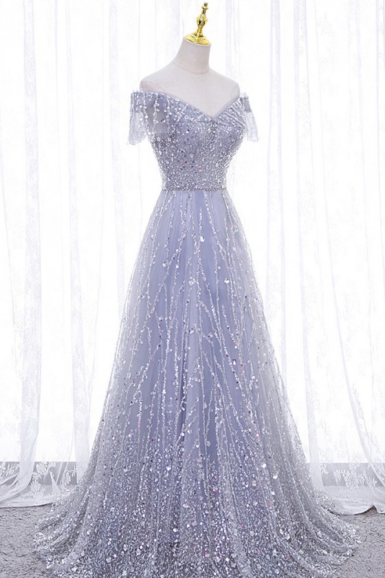 Aline Long Silver Sparkly Sequined Long Prom Dress Elegant - $159.9912 ...
