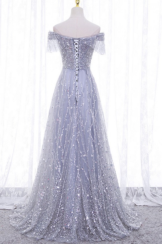 Aline Long Silver Sparkly Sequined Long Prom Dress Elegant - $159.9912 ...