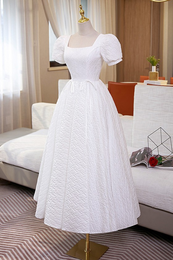 Lovely White Midi Hoco Party Dress with Short Sleeves - $96.9912 # ...