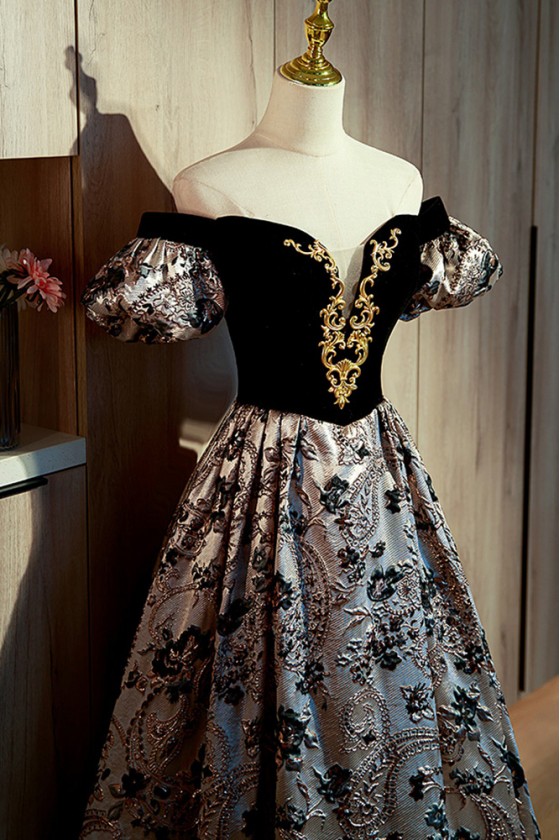 Formal Long Retro Pattern Party Prom Dress Off Shoulder - $124.992 # ...