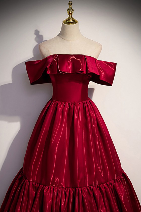Burgundy Off Shoulder Evening Prom Dress with Ruffles - $129.9888 # ...