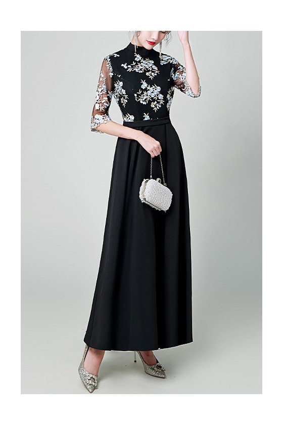 Modest Maxi Black Party Dress Turtle Neck with Half Sleeves - $63.9792 ...