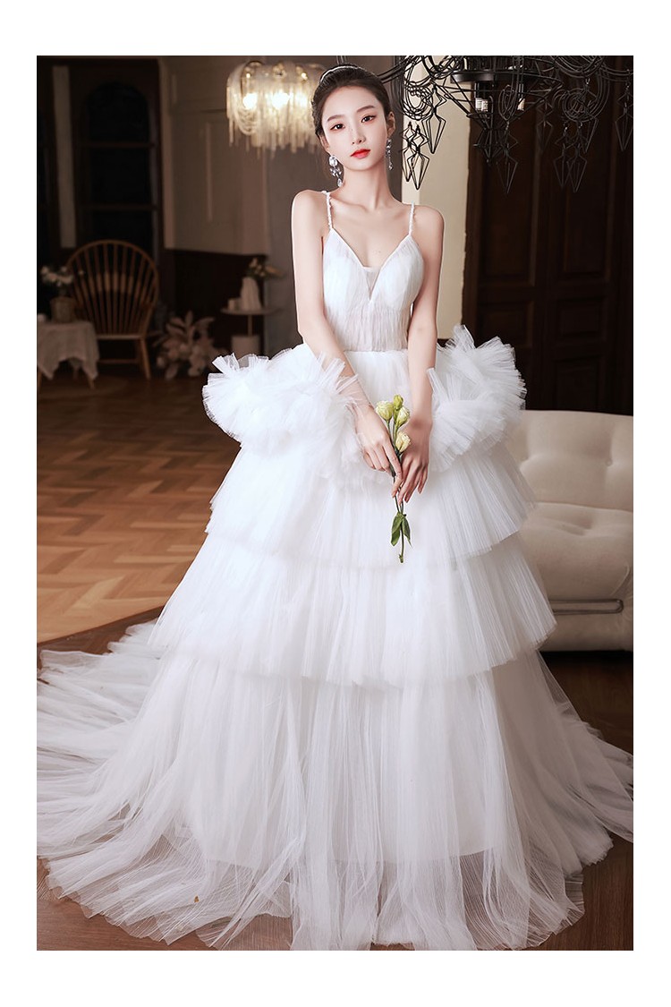 Unique White Ruffled Tulle Princess Prom Dress - $195.992 #MS18054 ...