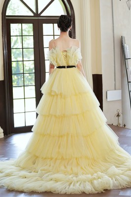 Elegant Yellow Ruffled Tulle Ballgown Prom Dress - $189.992 #MS18052 ...