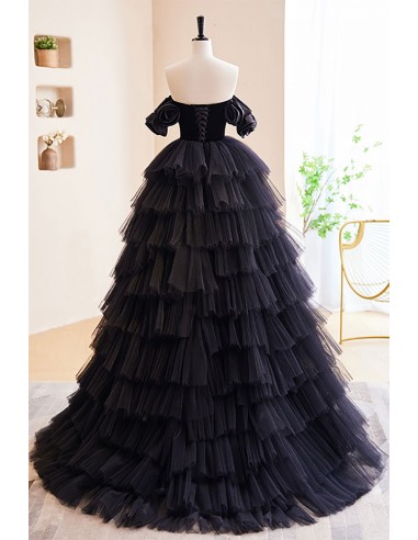 Puffy Ballgown Ruffled Tulle Black Prom Dress - $189.992 #MS18026 ...