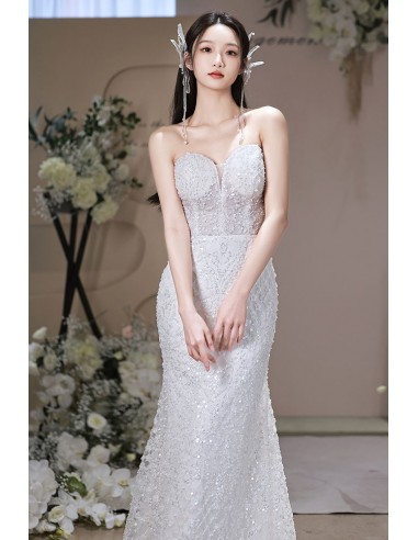 Gorgeous White Sequined Mermaid Prom Dress with Big Bow Removable ...