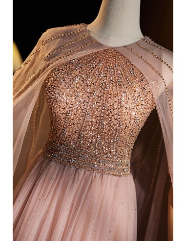 Luxury Sequined Aline Long Prom Dress with Cape - $299.992 #MS18227 ...