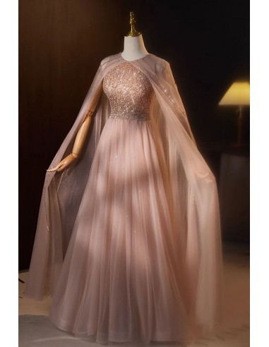 Luxury Sequined Aline Long Prom Dress with Cape - $299.992 #MS18227 ...