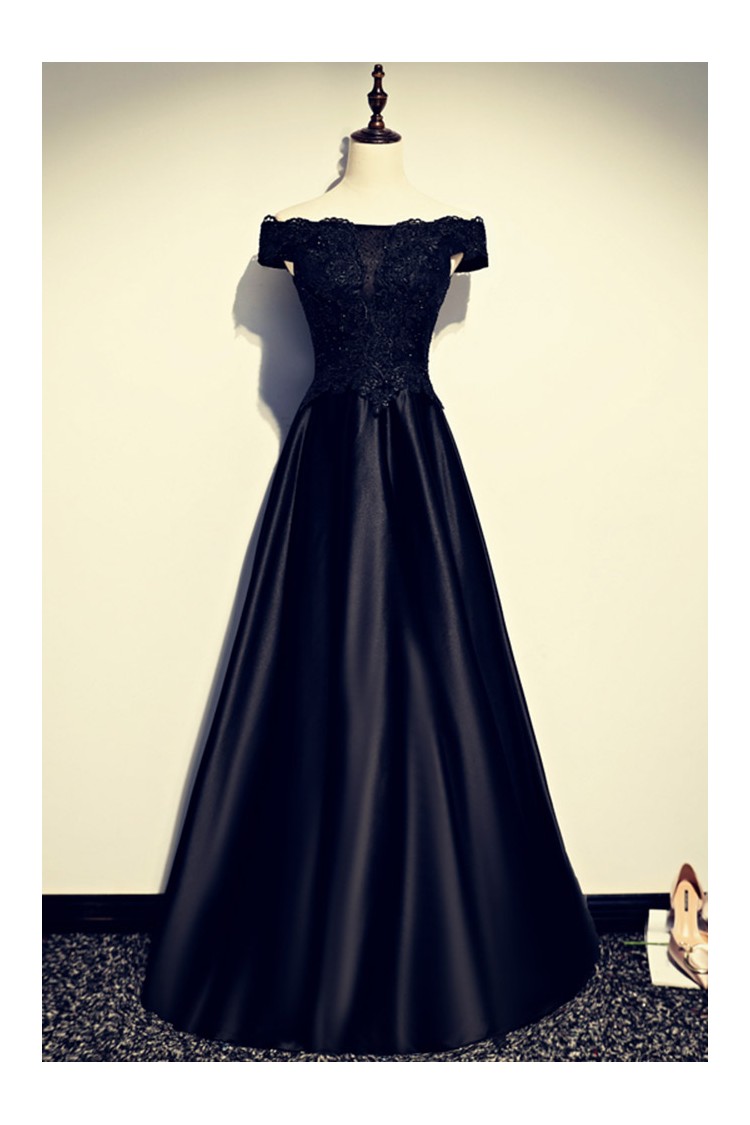 Long Black Prom Dress with Sequined Lace And Off-the-shoulder Design ...