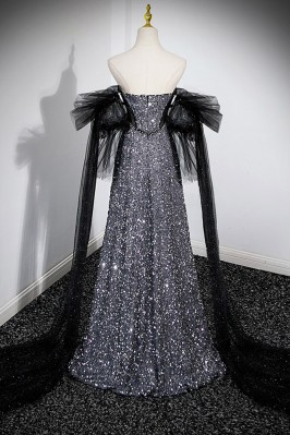 Shimmering Grey Prom Gown with Removable Sleeves For An Elegant Evening ...