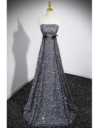 Shimmering Grey Prom Gown with Removable Sleeves For An Elegant Evening ...
