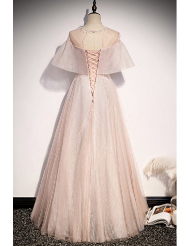 Light Pink Prom Gown with Beaded Neckline And Floor-length Design ...