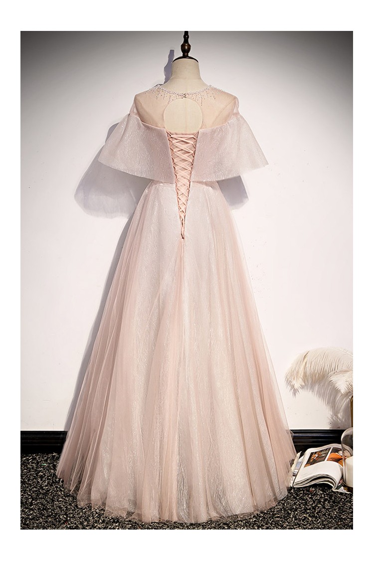Light Pink Prom Gown with Beaded Neckline And Floor-length Design ...