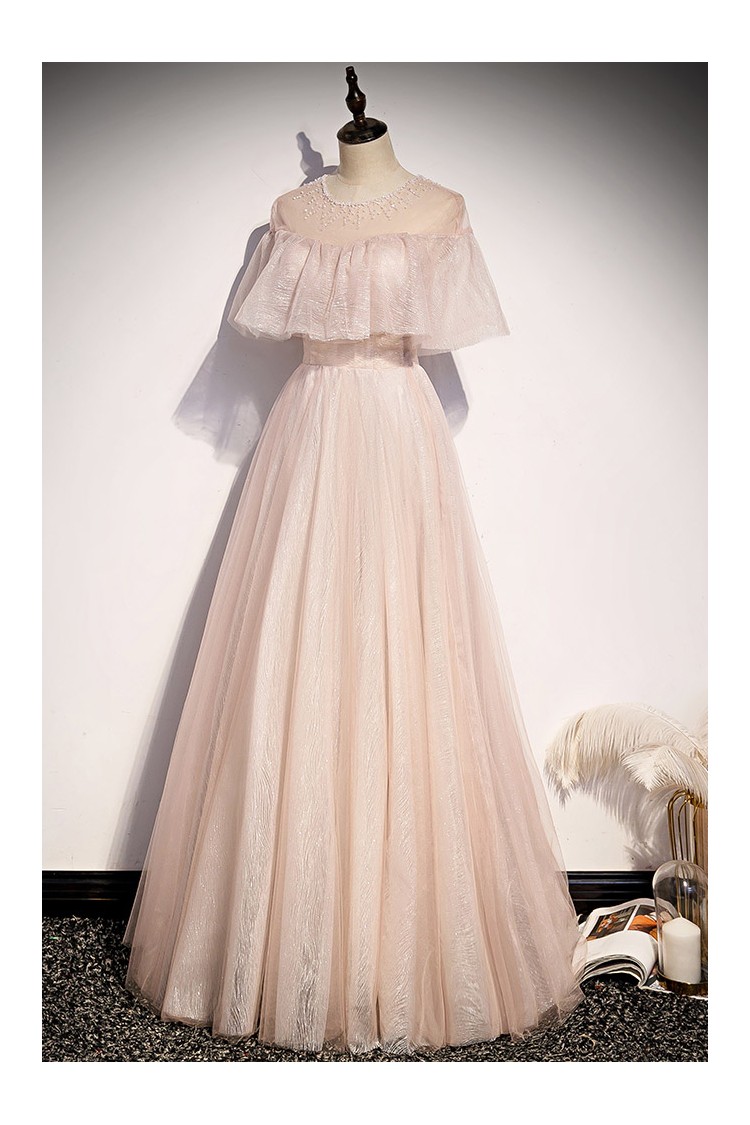 Light Pink Prom Gown with Beaded Neckline And Floor-length Design ...