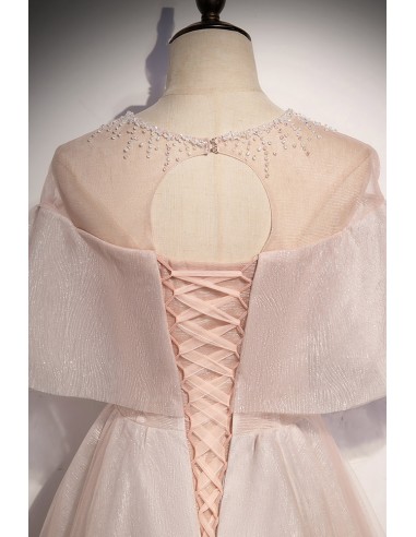 Light Pink Prom Gown with Beaded Neckline And Floor-length Design ...