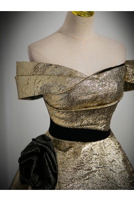 Shiny Texture Long Gold Ballroom Prom Dress Off Shoulder - $169.992 # ...