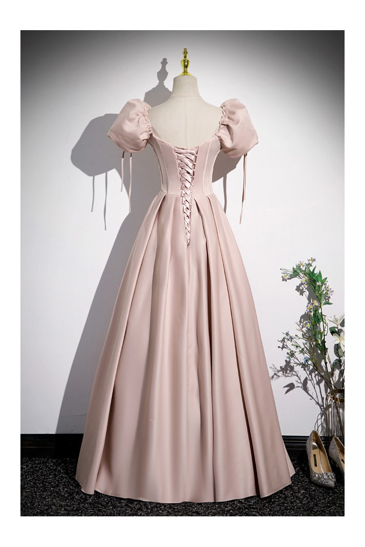 Hot Pink Princess Satin Long Prom Dress with Bubble Sleeves - $159.992 ...