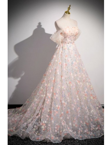 Romantic Floral Sequin Long Prom Dress Strapless - $182.992 #V78373 ...