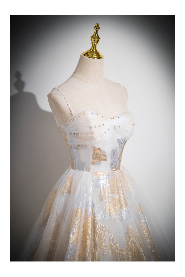 Unique Ballroom Long Gold Flower Prom Dress with Beading - $147.992 # ...