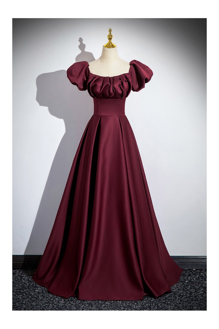 Simple Off Shoulder Satin Long Burgundy Prom Dress with Ruffles - $154. ...