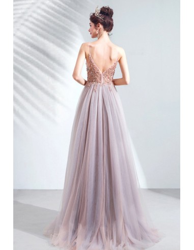 Flowy Sexy Split Tulle Long Prom Dress With Spaghetti Straps - $93.99 # ...
