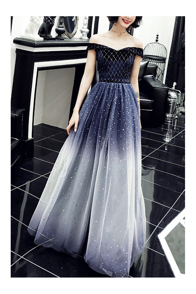 Off Shoulder Bling Tulle Ombre Prom Dress With Sequins - $79.989 # ...