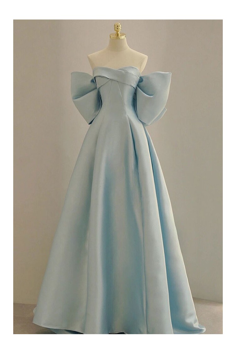Elegant Sky Blue Satin Prom Dress With Big Bow - $119.99 #PBY6040 - SheProm.com