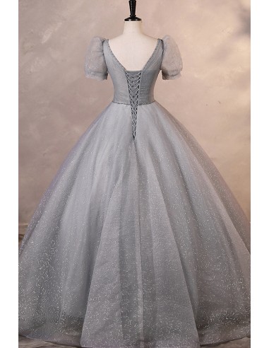 Princess Ballgown Long Grey Prom Dress With Sleeves - $158.992 #E76157 ...