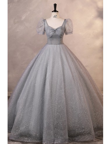 Princess Ballgown Long Grey Prom Dress With Sleeves - $158.992 #E76157 ...