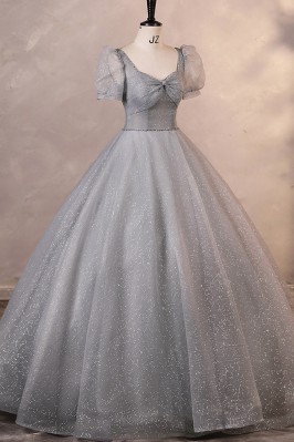 Princess Ballgown Long Grey Prom Dress With Sleeves - $158.992 #E76157 ...