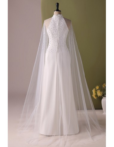 Beaded Long Halter Cape Tulle Sheath Prom Dress - $131.992 #E76212 ...