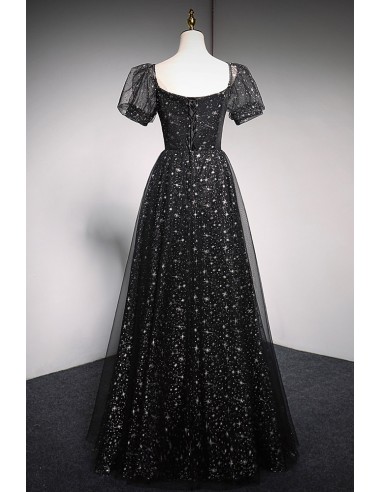 Off Shoulder Long Black Aline Tulle Stars Prom Dress - $101.992 #E76129 ...