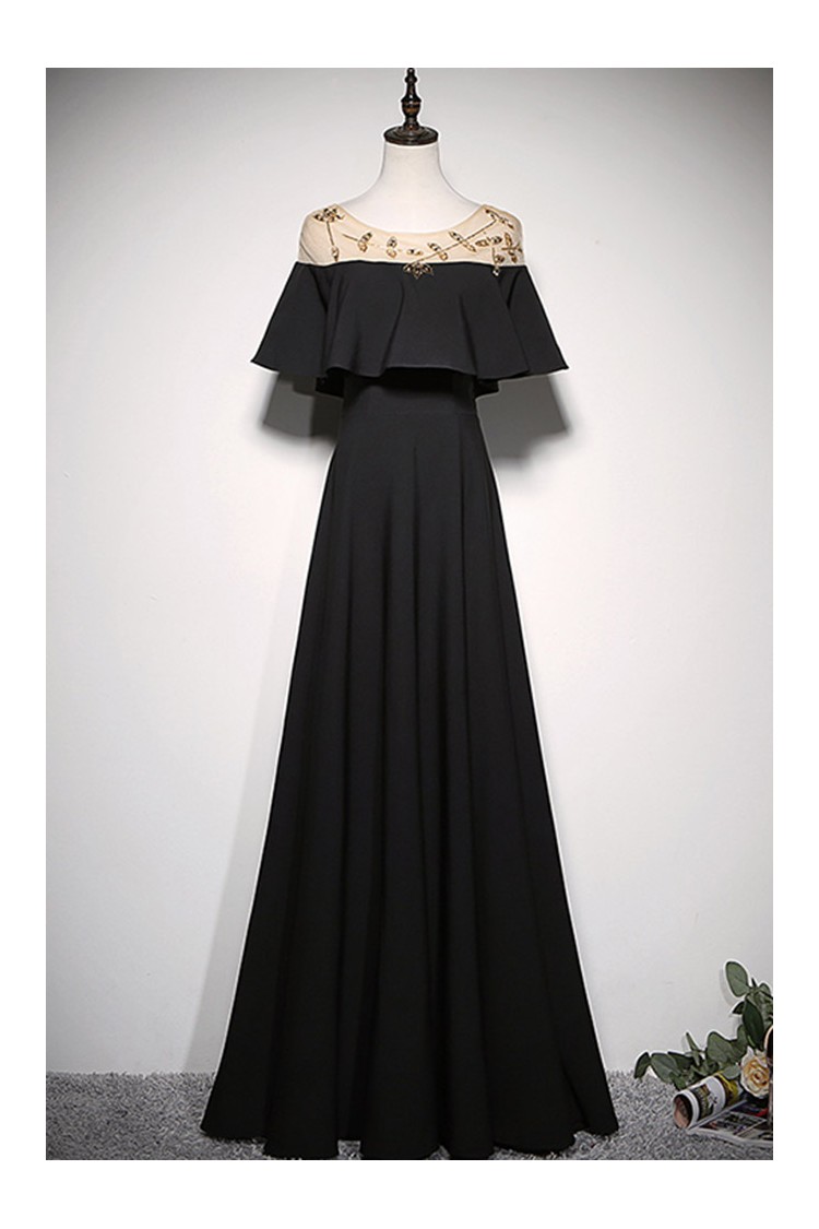 Modest Long Black Sheer Neckline Formal Dress - $131.992 #E76108 ...