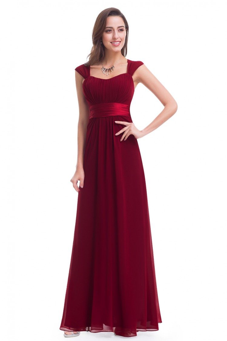 Burgundy Chiffon Square Neck Long Bridesmaid Dress 56 Ep08834bd
