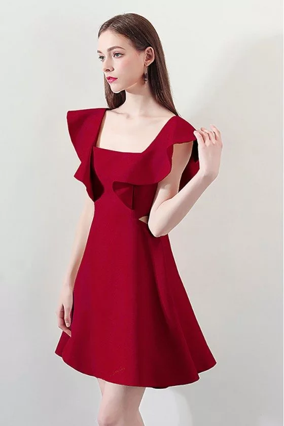 Special Red Square Neck Aline Party Dress For Semi Formal - $60.9768 # ...